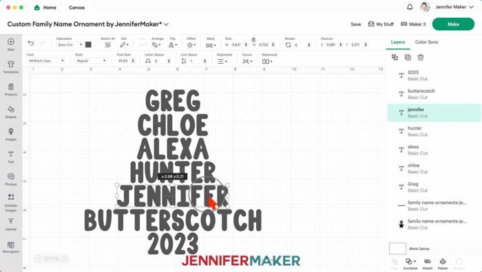 Custom Family Name Ornament - Jennifer Maker