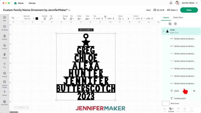 Custom Family Name Ornament - Jennifer Maker