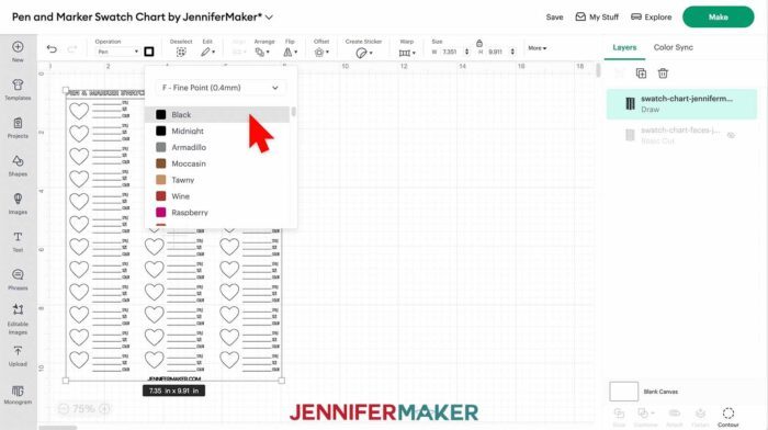Free Pen, Marker Color Swatch Chart: SVG & Printable Charts - Jennifer ...