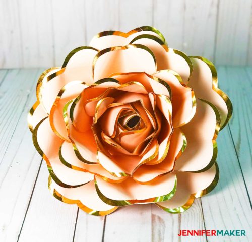 Rose Gold Paper Flower - Foil Edged Heart-Shaped Petals - Jennifer Maker