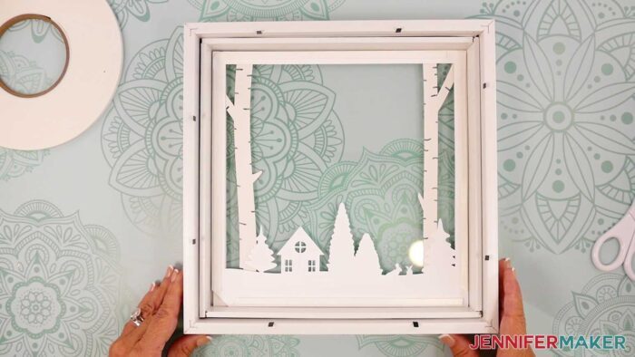 How to Make a 3D Christmas Village Shadow Box with Lights - Jennifer Maker